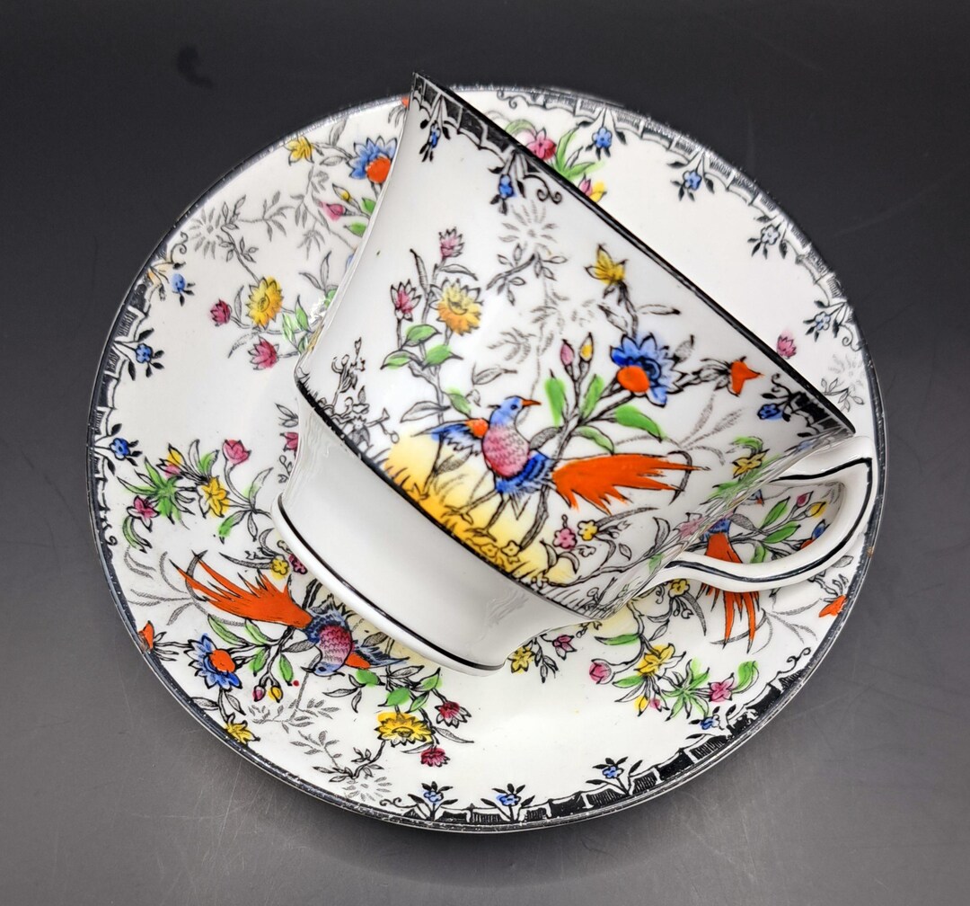Melba Bone China Teacup and Saucer: Hand-painted Chinoiserie Birds ...
