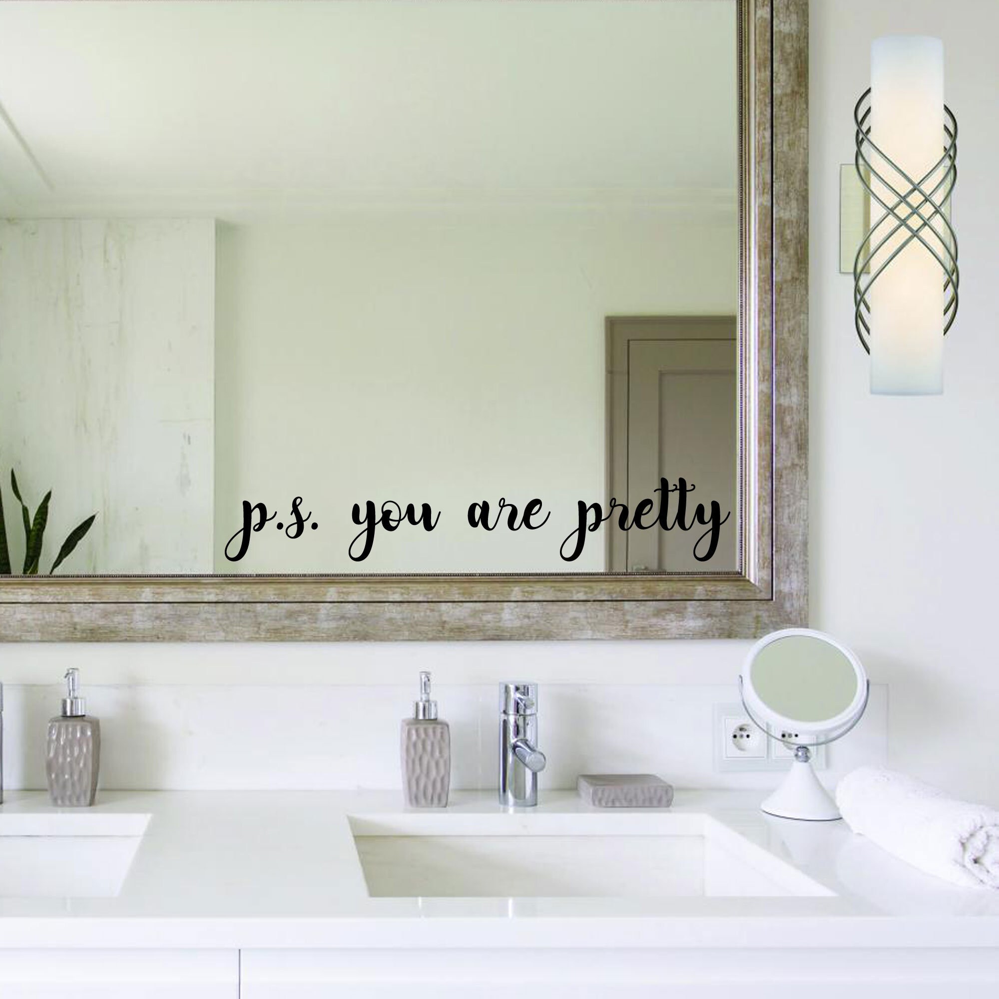 P.S. You're Pretty Decal Mirror Decal Bathroom Decal | Etsy