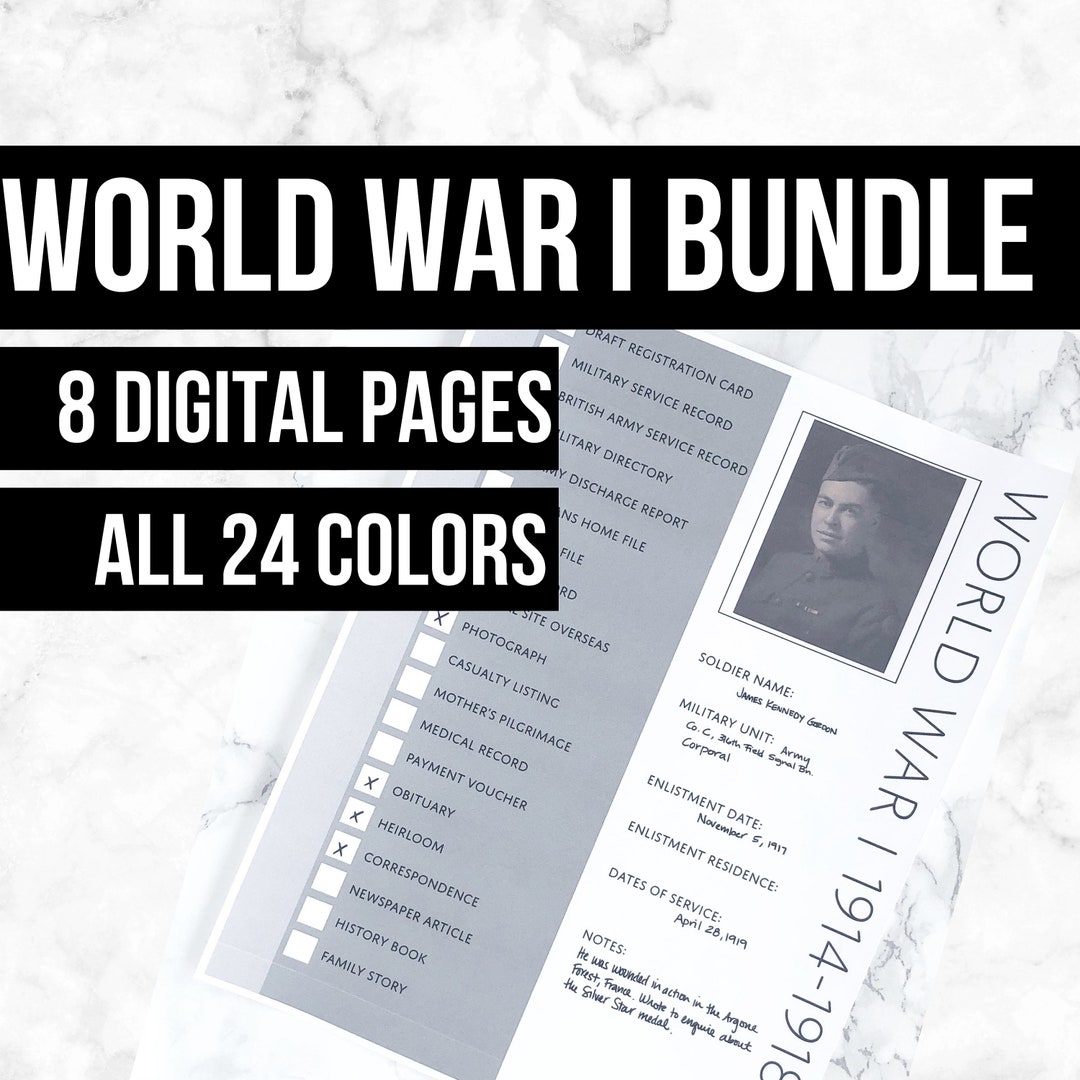 World War One Bundle: Printable Genealogy Forms digital Download Family ...