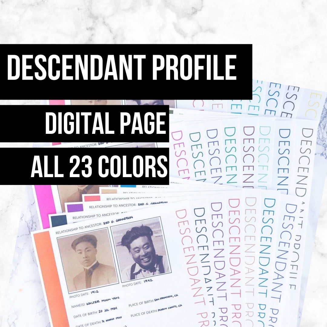Descendant Profile Page digital Download in 23 Colors Family Tree ...