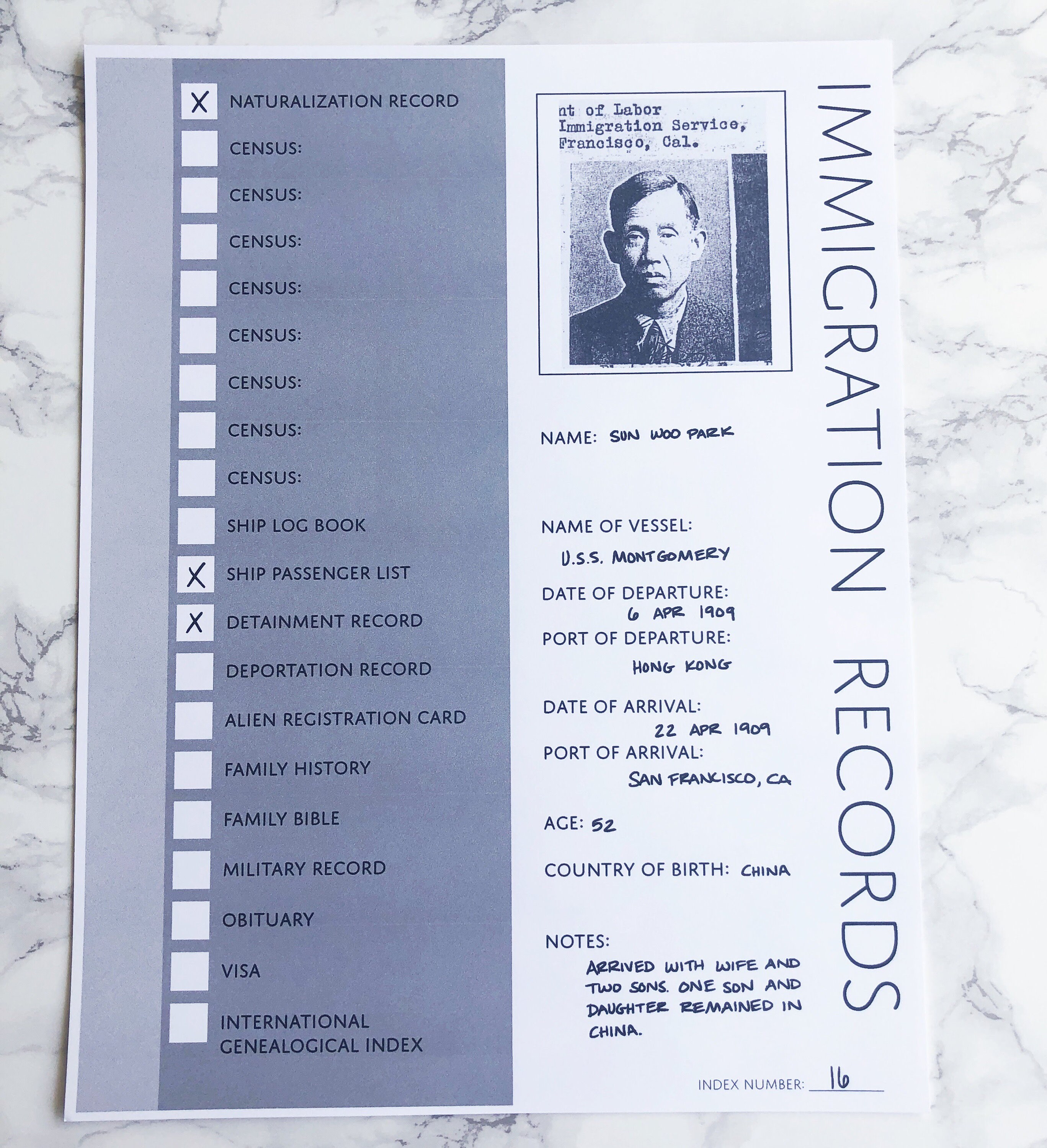 Ancestor Immigration Records Page: Printable Genealogy Form - Etsy