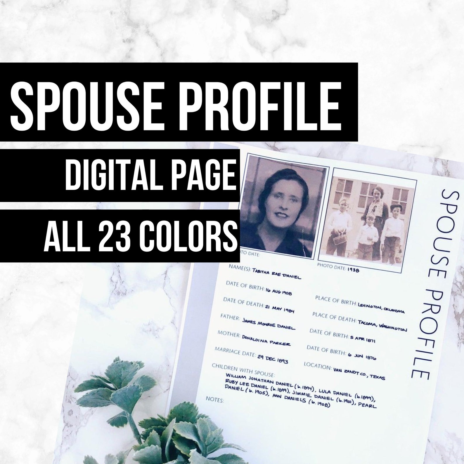 Spouse Profile: Printable Family History Form for Genealogy | Etsy