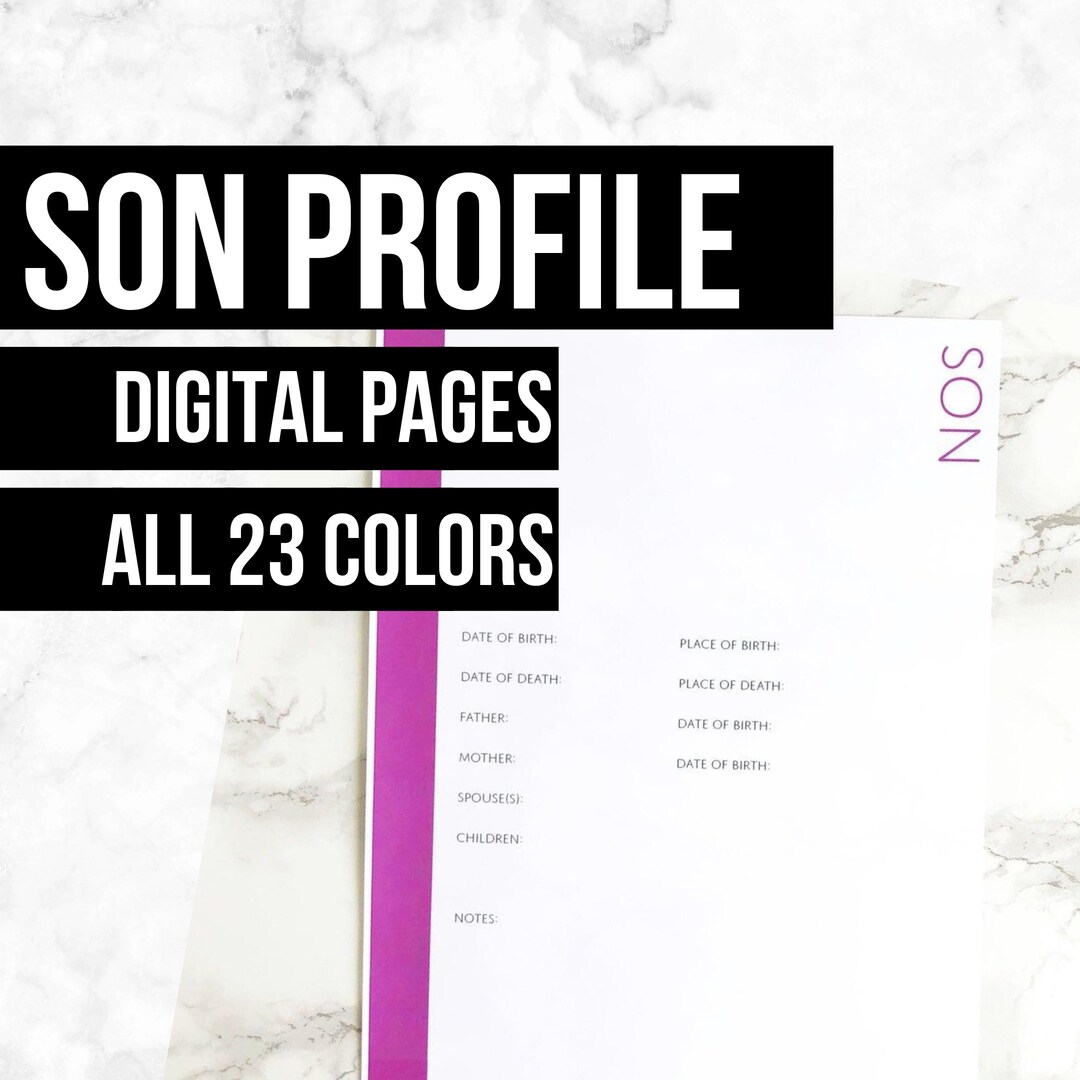 Son Profile Page: Printable Genealogy Form digital Download Family Tree ...