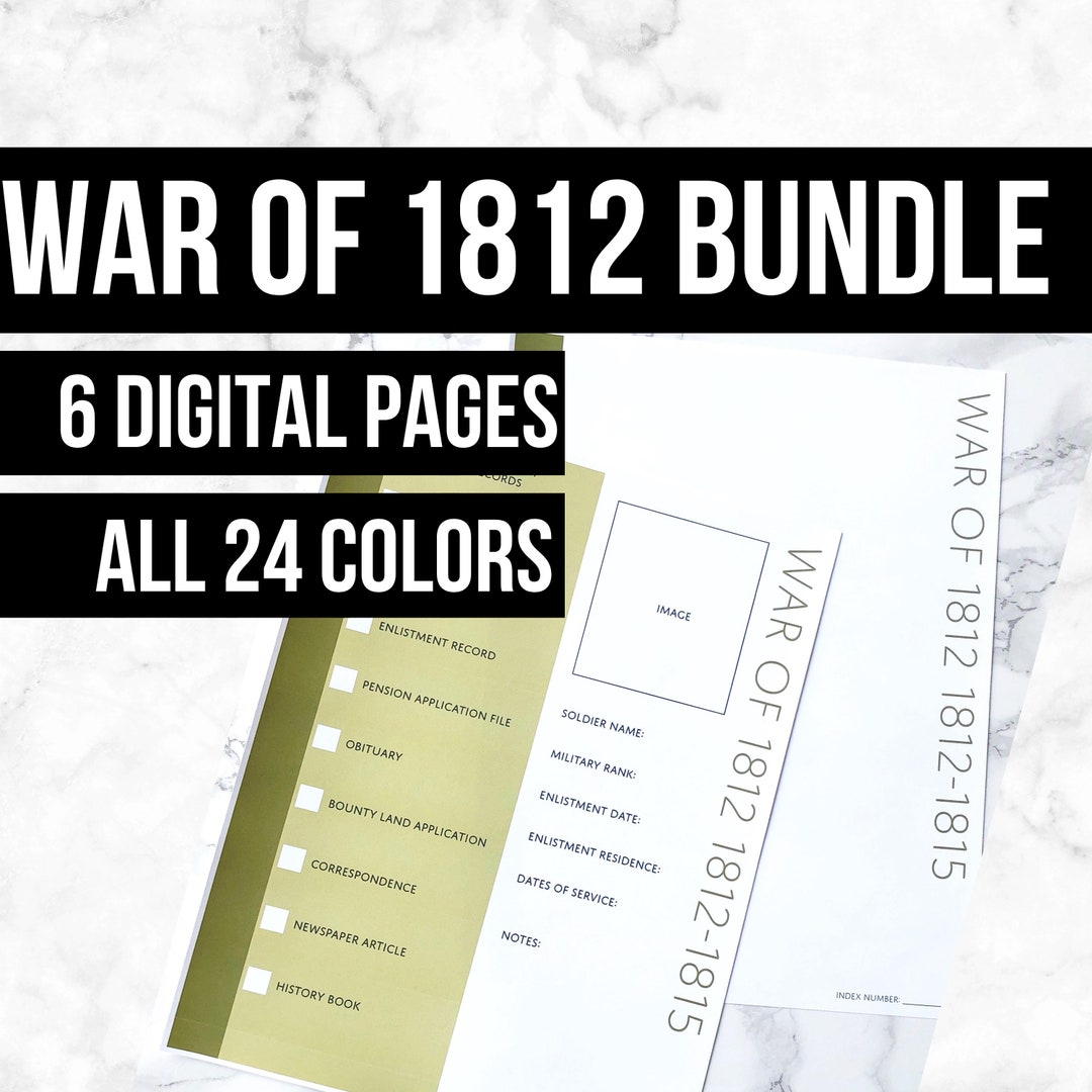 War of 1812 Pages: Printable Genealogy Forms digital Download Family ...