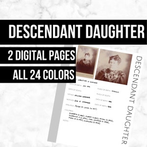 Descendant Daughter: Printable Genealogy Page digital Download Family ...