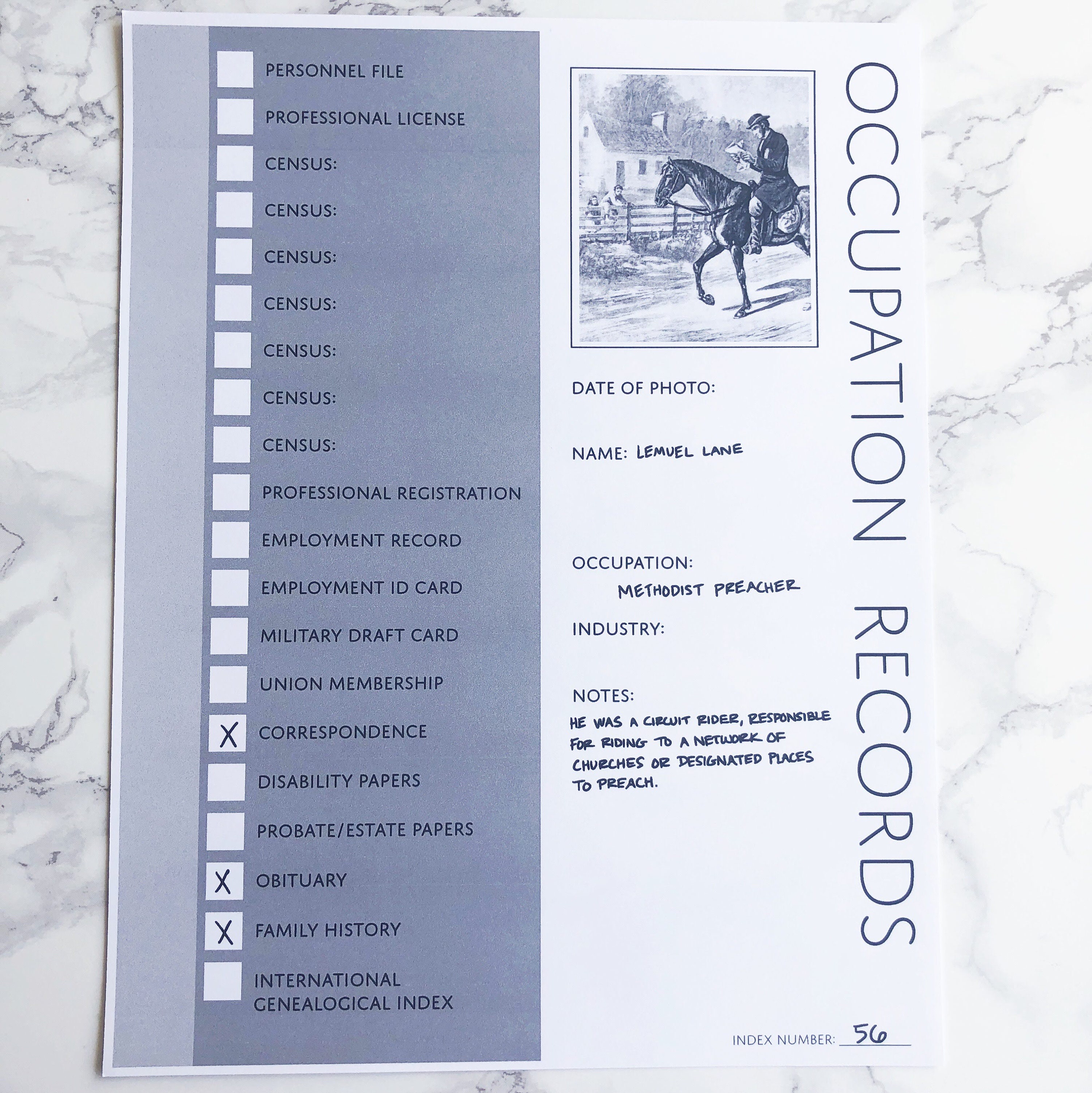 Ancestor Occupation Records: Printable Genealogy Form for | Etsy