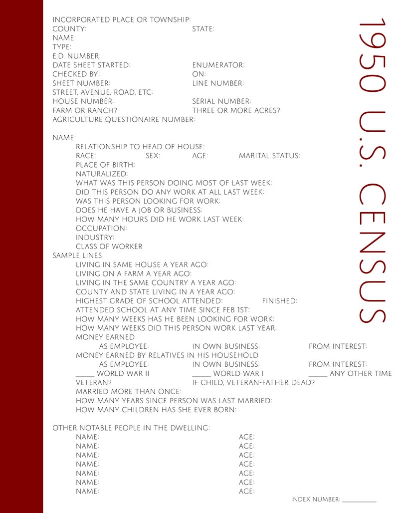 1950 Census Bundle: Printable Genealogy Forms digital - Etsy