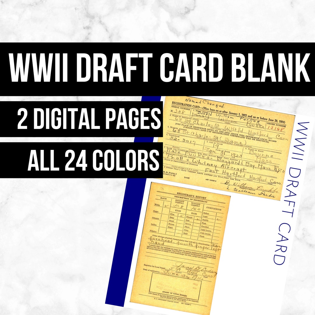 WWII Draft Card (blank): Printable Ancestry Form for Genealogy (digital ...