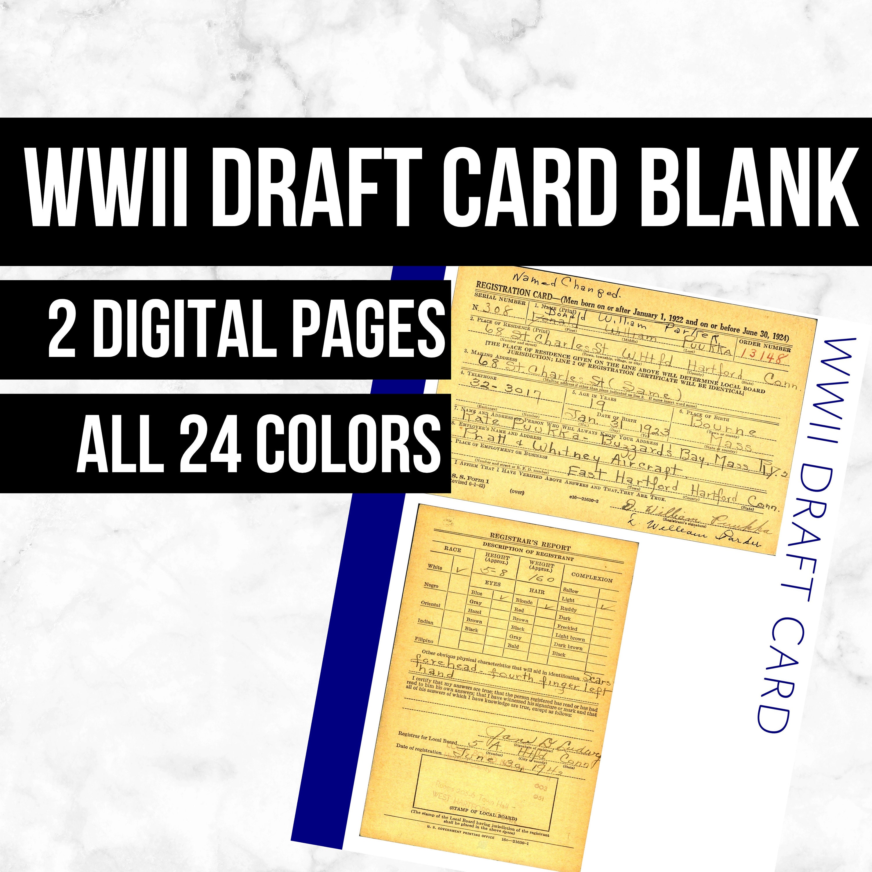WWII Draft Card blank: Printable Ancestry Form for Genealogy - Etsy