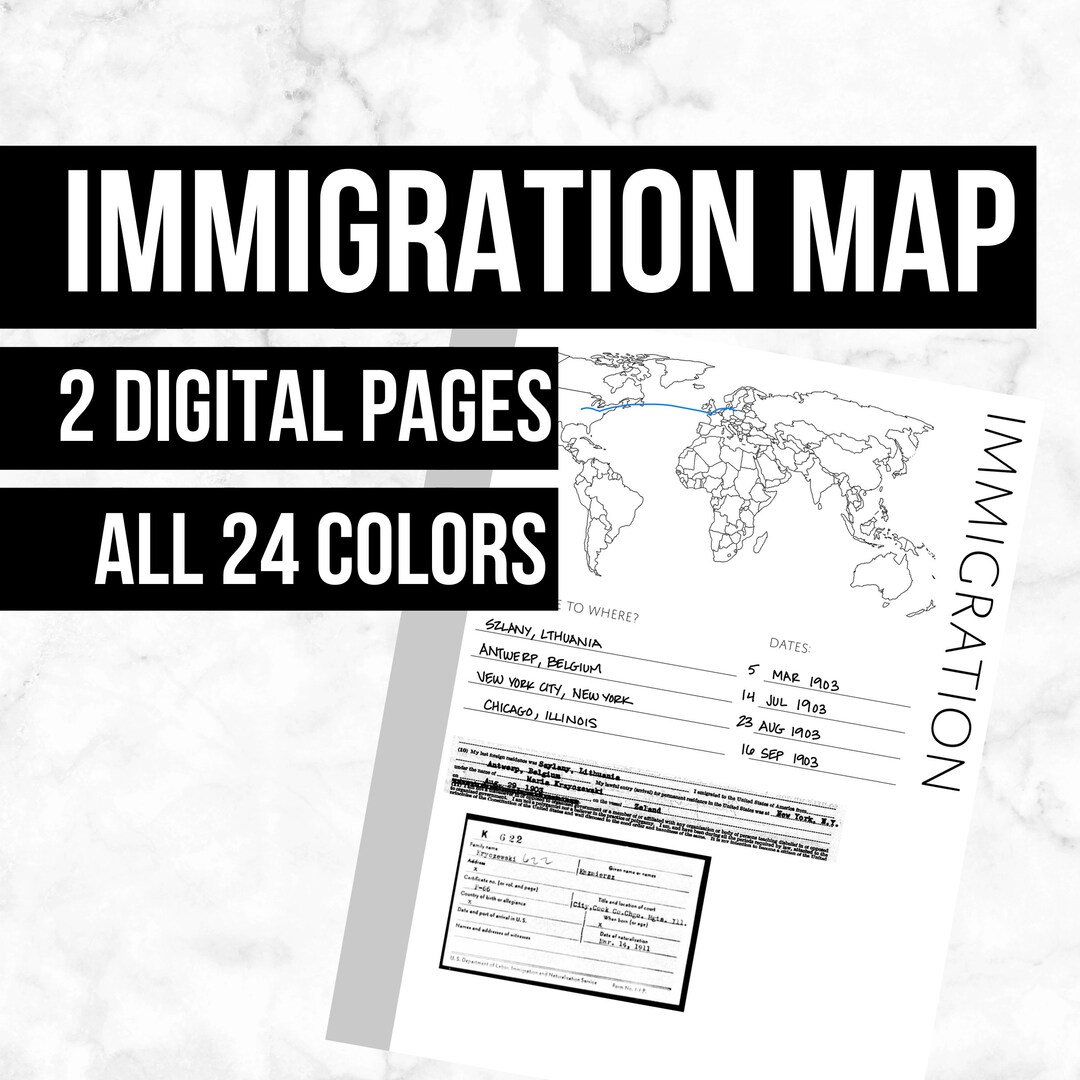 Immigration Map: Printable Genealogy Form digital Download Family Tree ...