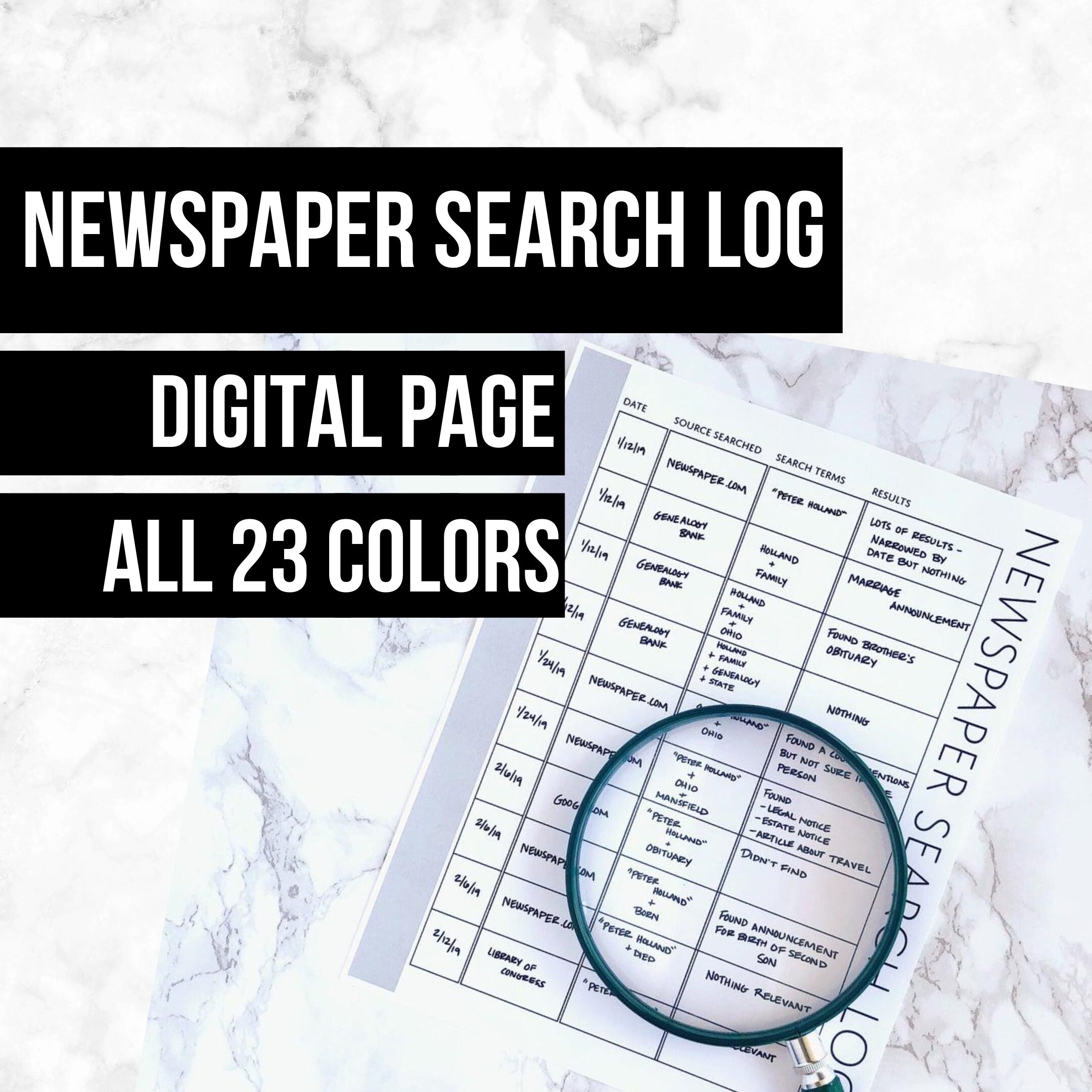 Family History Newspaper Search Log: Printable Form for - Etsy