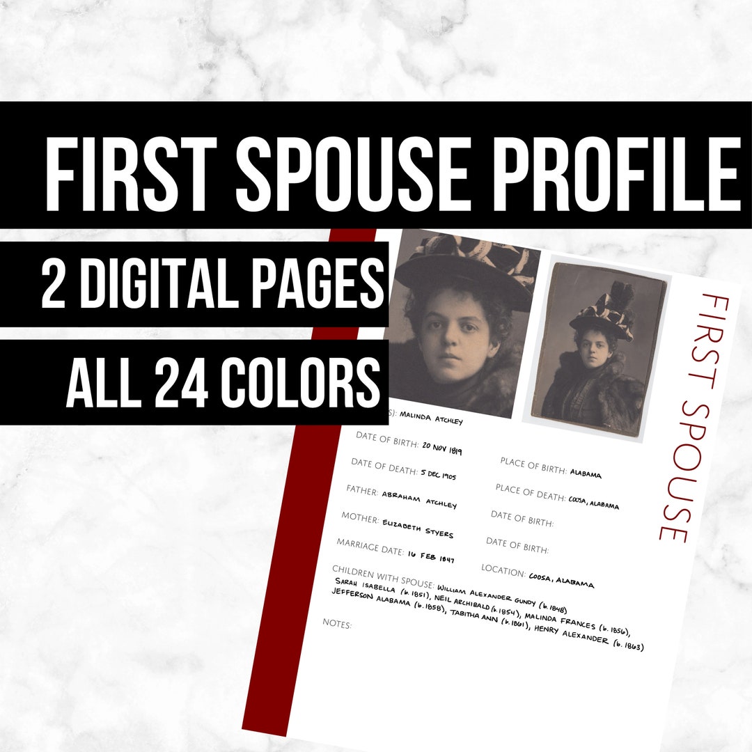 First Spouse Profile Page: Printable Genealogy Form digital Download ...