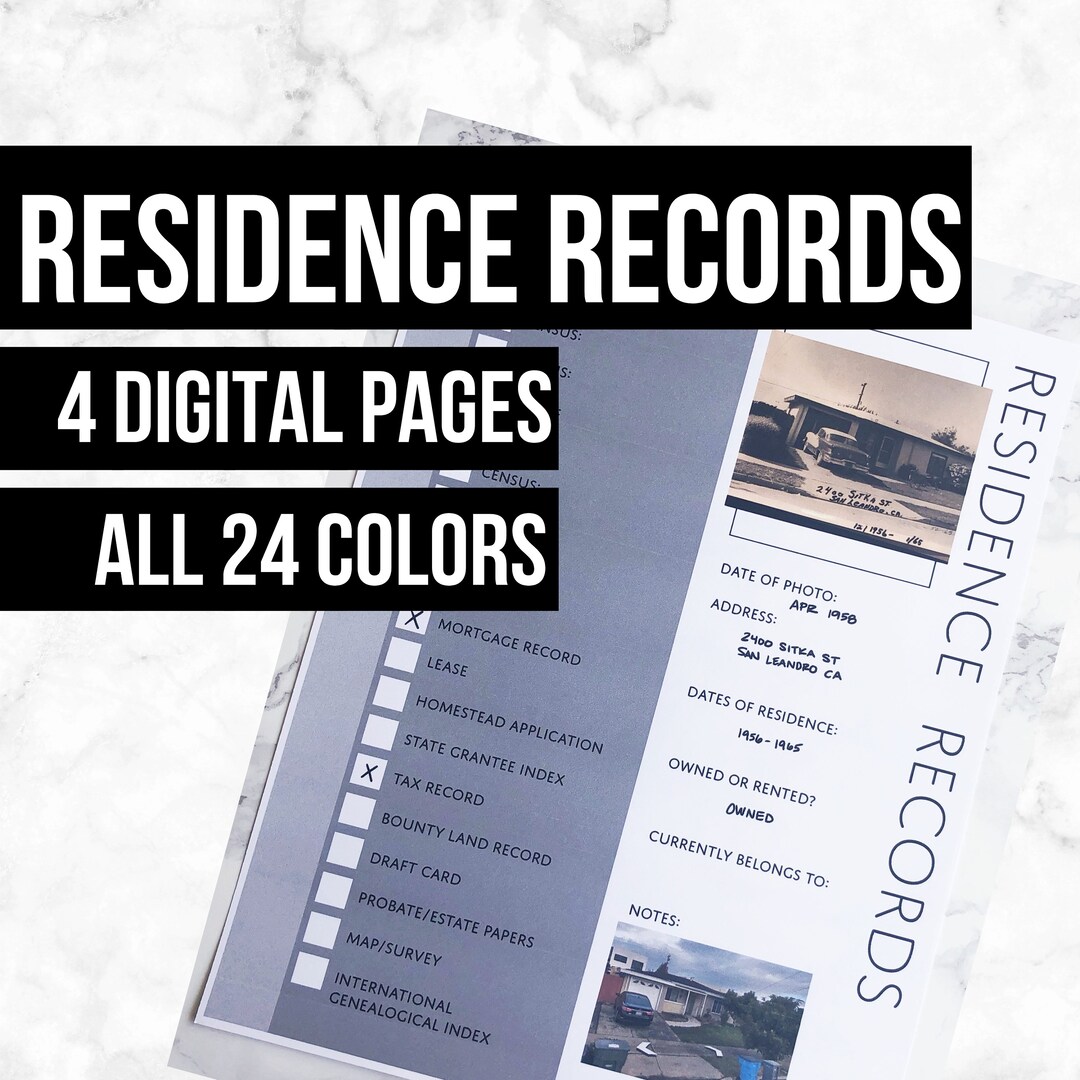 Ancestor Residence Records: Printable Genealogy Form for Family History ...