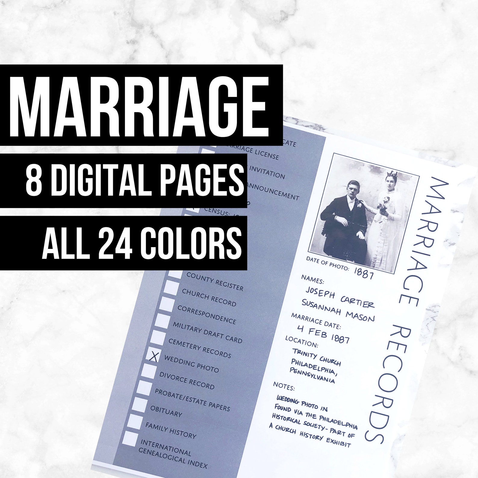 Marriage Records: Printable Family History Form for Genealogy - Etsy