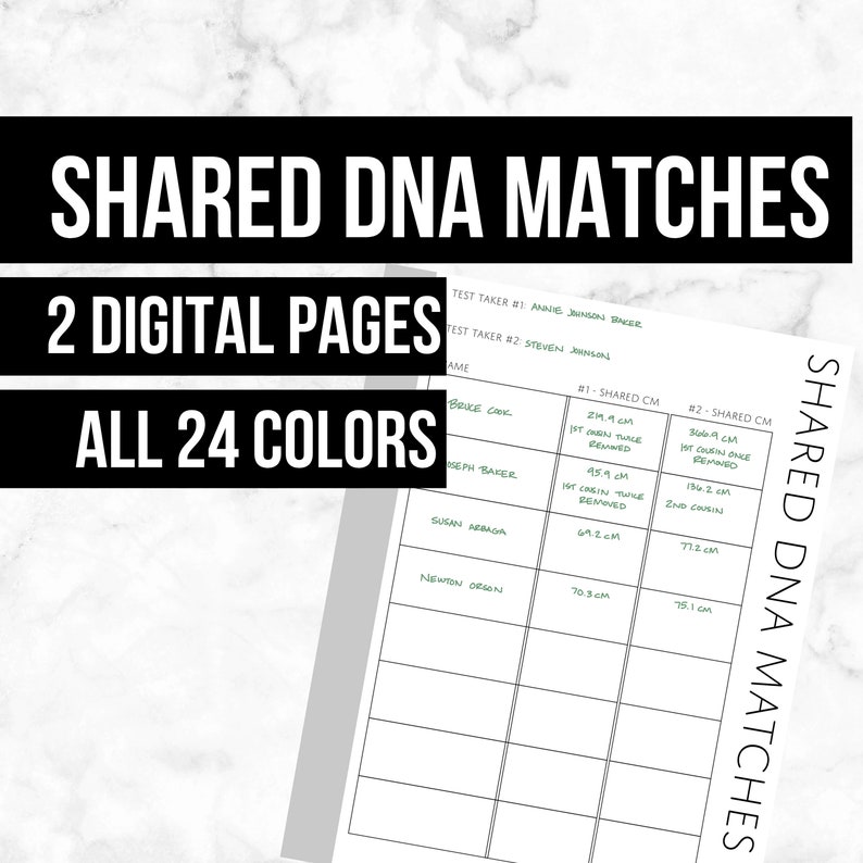 Shared DNA Matches: Printable Genealogy Form digital Download Family ...