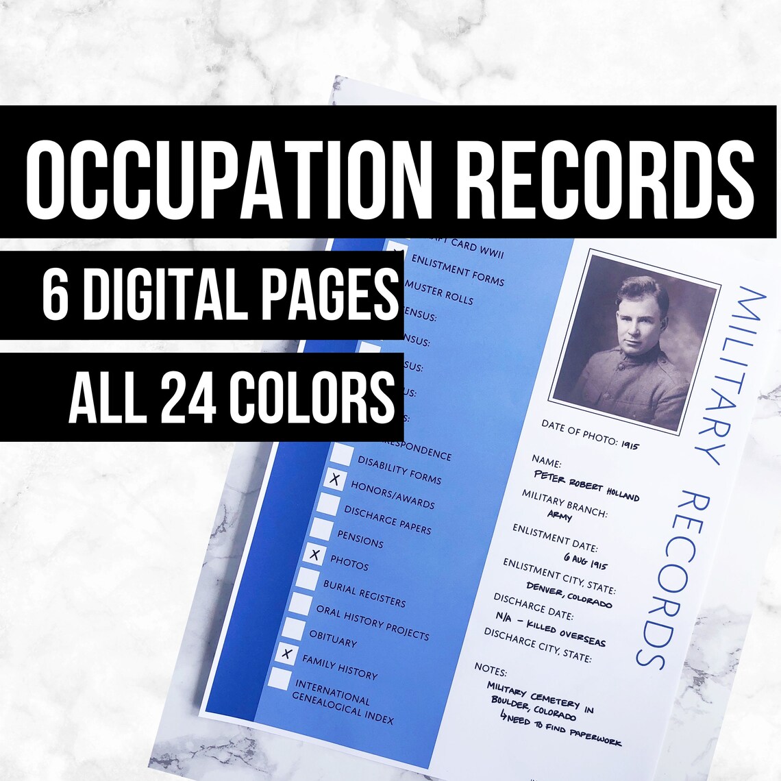 Ancestor Occupation Records: Printable Genealogy Form for | Etsy