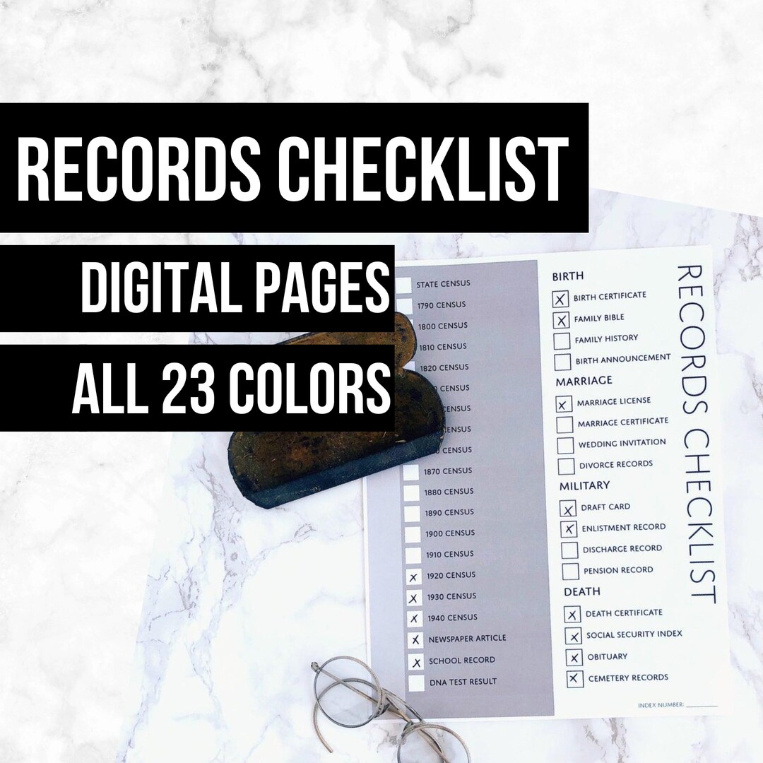 Family History Records Checklist: Printable Form for Genealogy Research ...