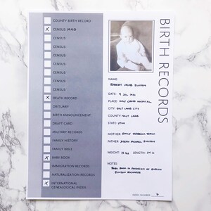 Birth Records: Printable Ancestry Form for Genealogy (digital Download ...