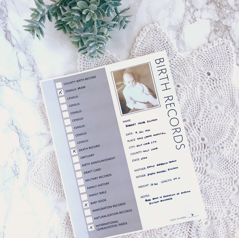 Birth Records: Printable Ancestry Form for Genealogy digital | Etsy