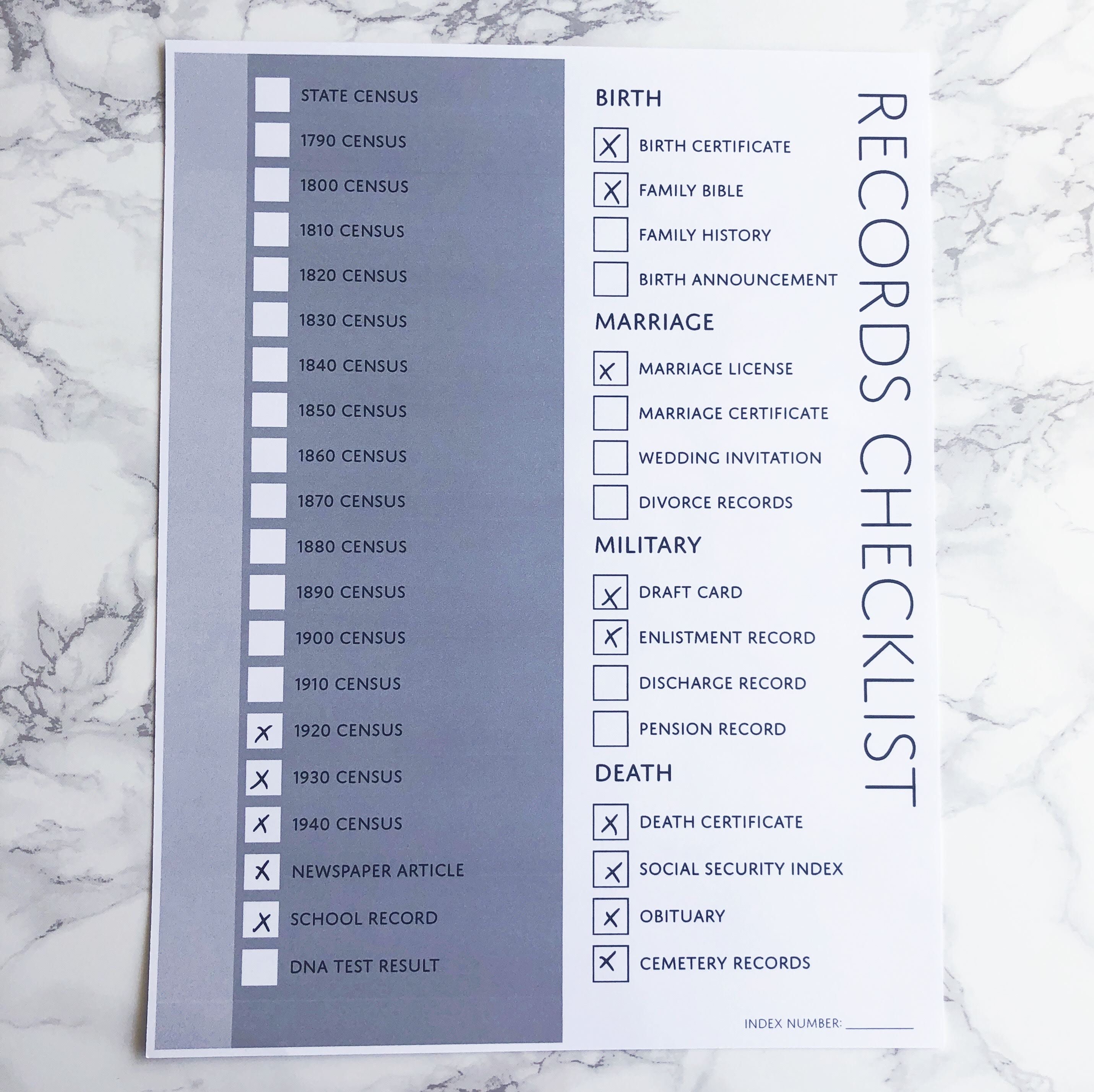 Family History Records Checklist: Printable Form for Genealogy Research ...