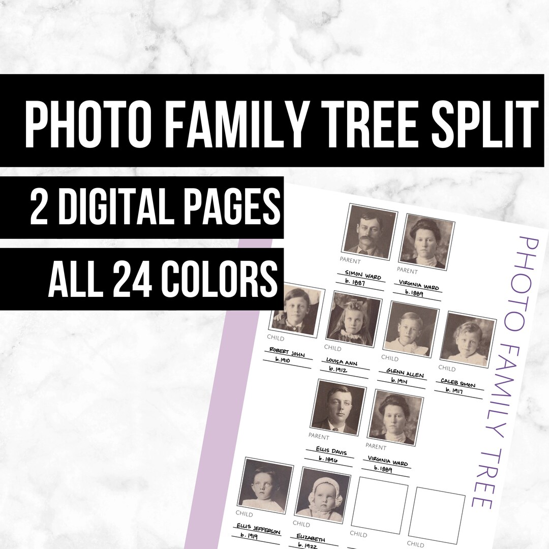 Photo Family Tree Split Page: Printable Genealogy Form digital Download ...