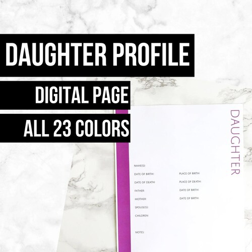 Daughter Profile Page: Printable Genealogy Form digital - Etsy