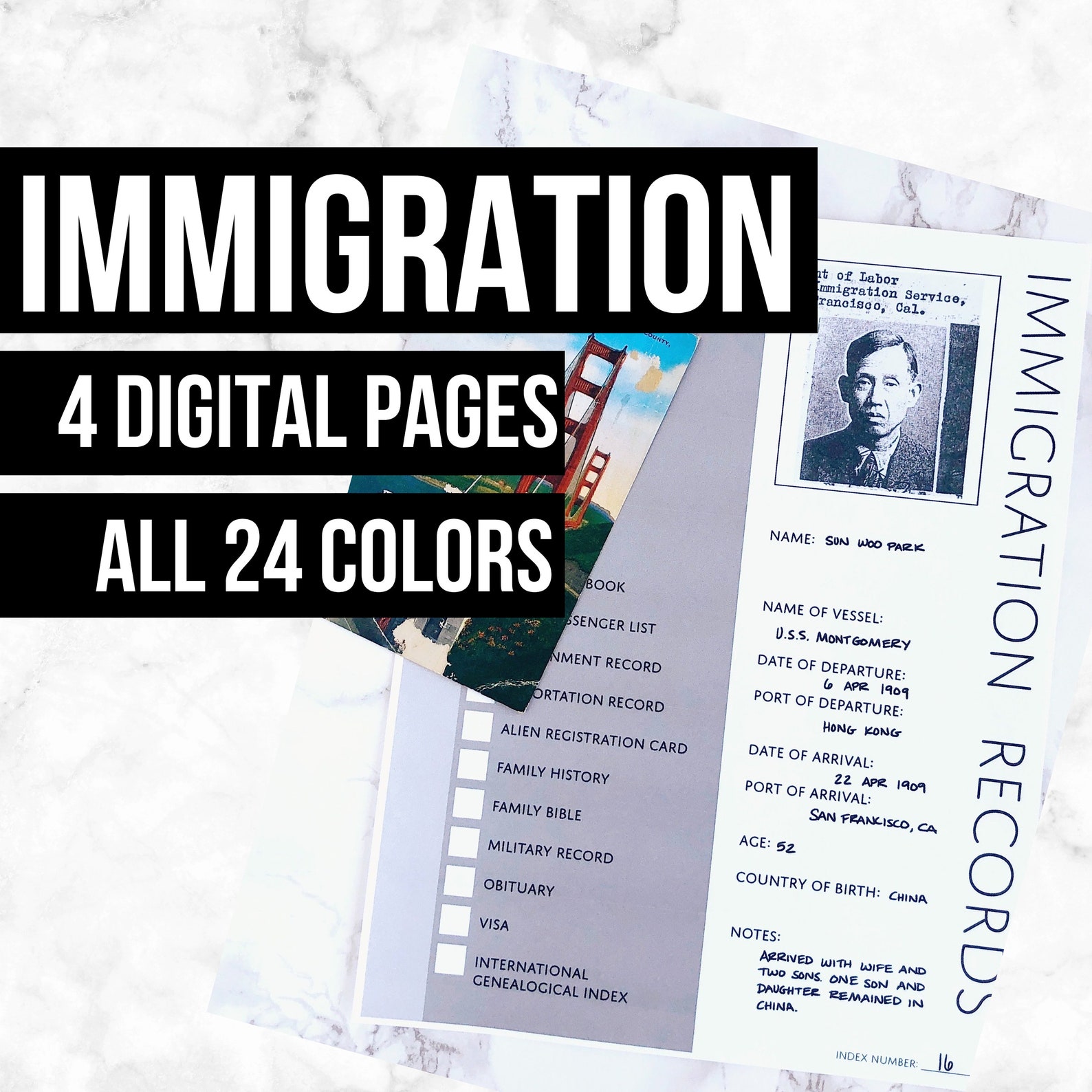 Ancestor Immigration Records Page: Printable Genealogy Form - Etsy