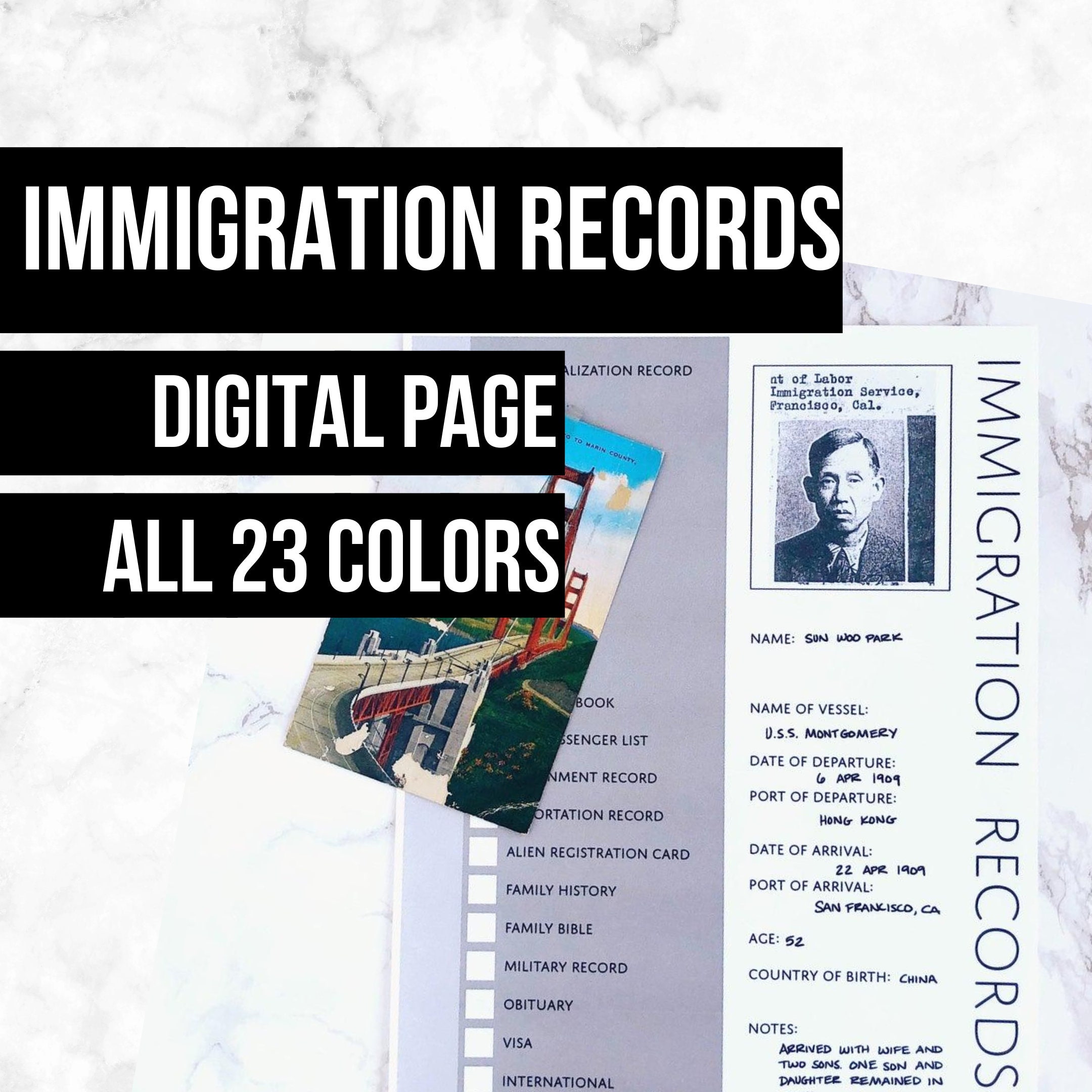 Ancestor Immigration Records Page: Printable Genealogy Form | Etsy