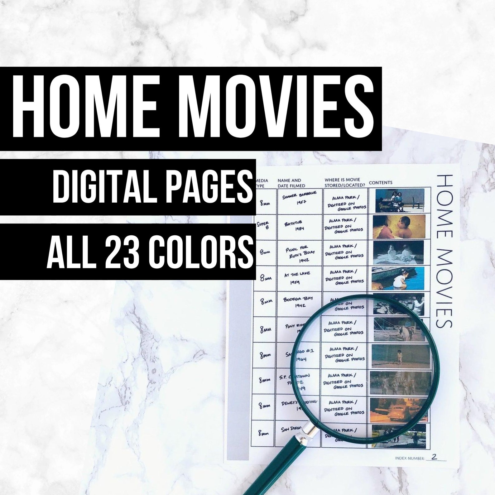 Home Movies Index: Printable Form for Genealogy Research | Etsy