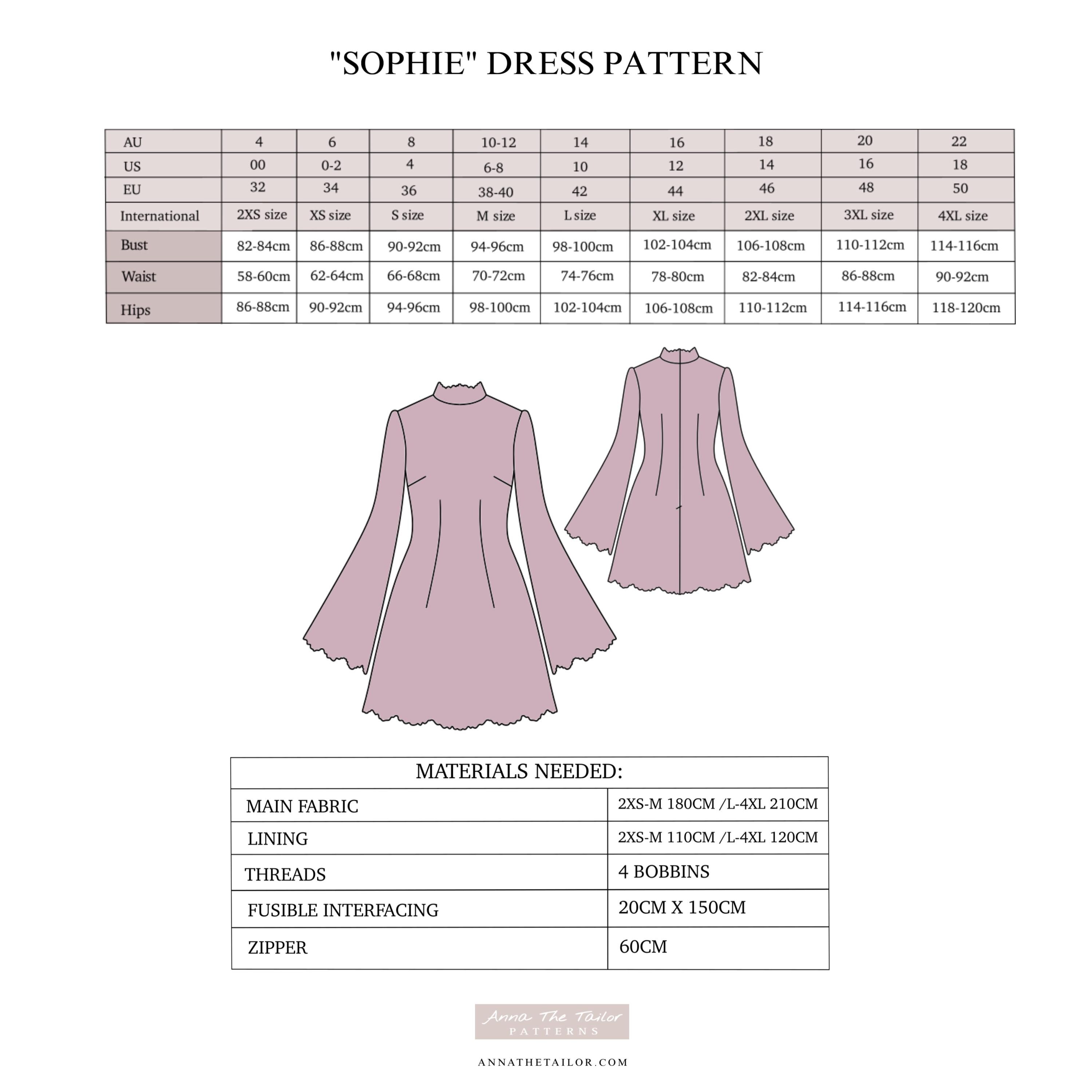 SOPHIE Dress Sewing Pattern: Scalloped Lace, Bell Sleeves (PDF Digital ...