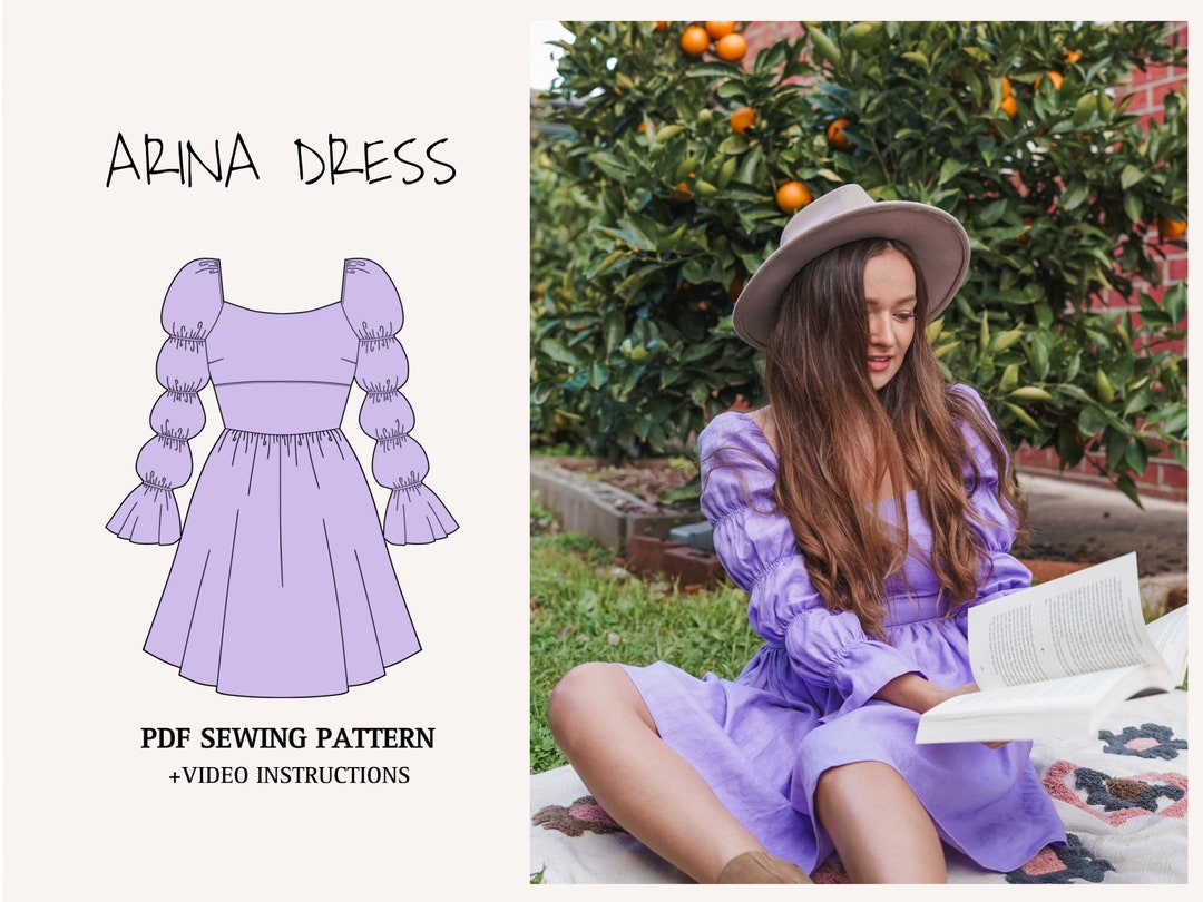 Arina Romantic Dress Printable Sewing Pattern A4 Pdf Digital - Etsy