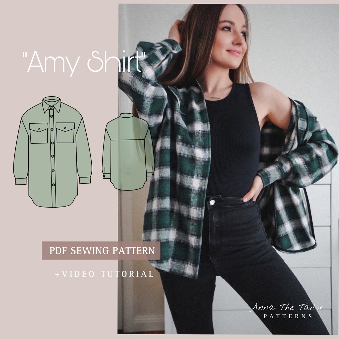 Amy Checkered Shacket Sewing Pattern: Overshirt With Video Tutorial (XS ...