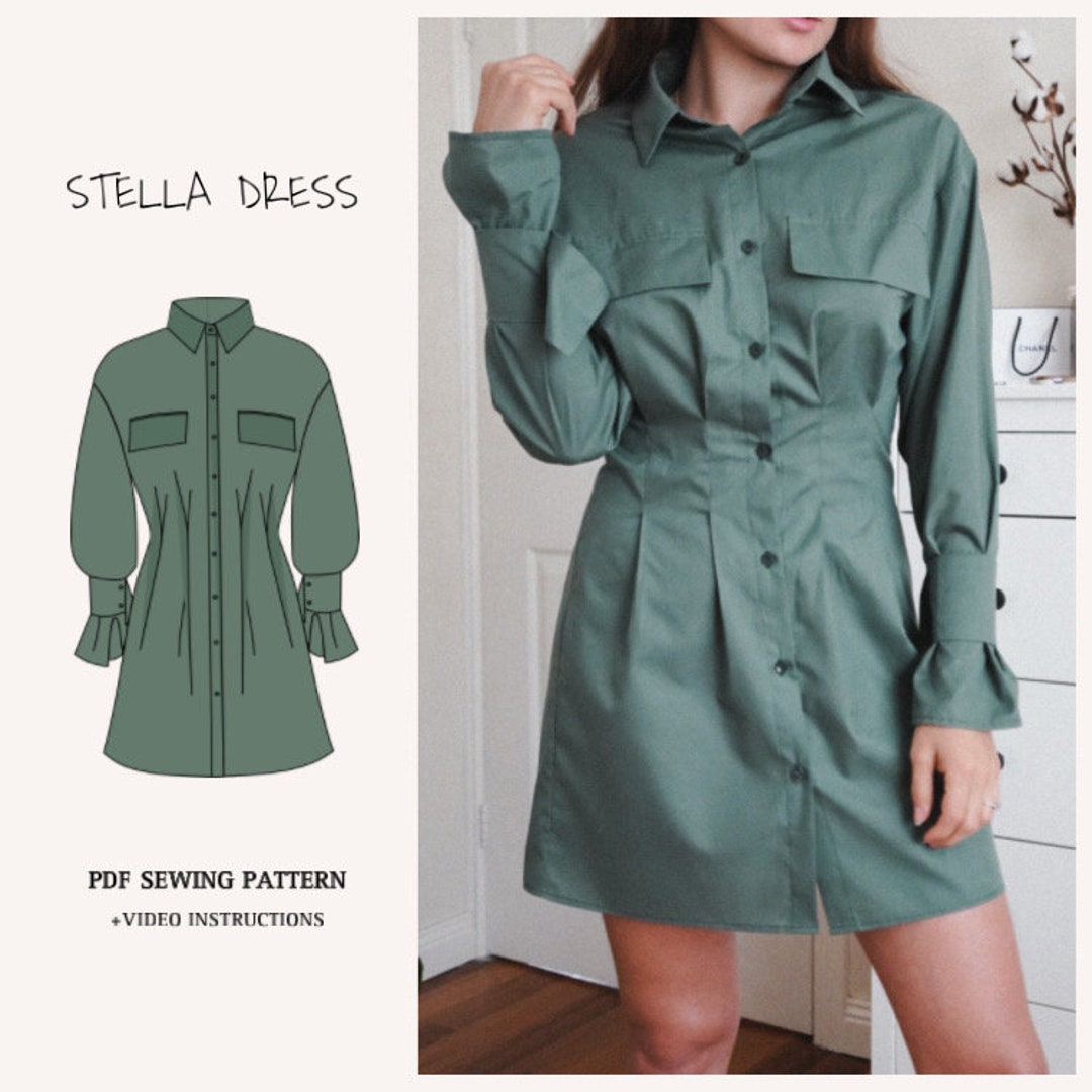 Stella Button up Shirt Dress Printable Sewing Pattern A4 Pdf - Etsy