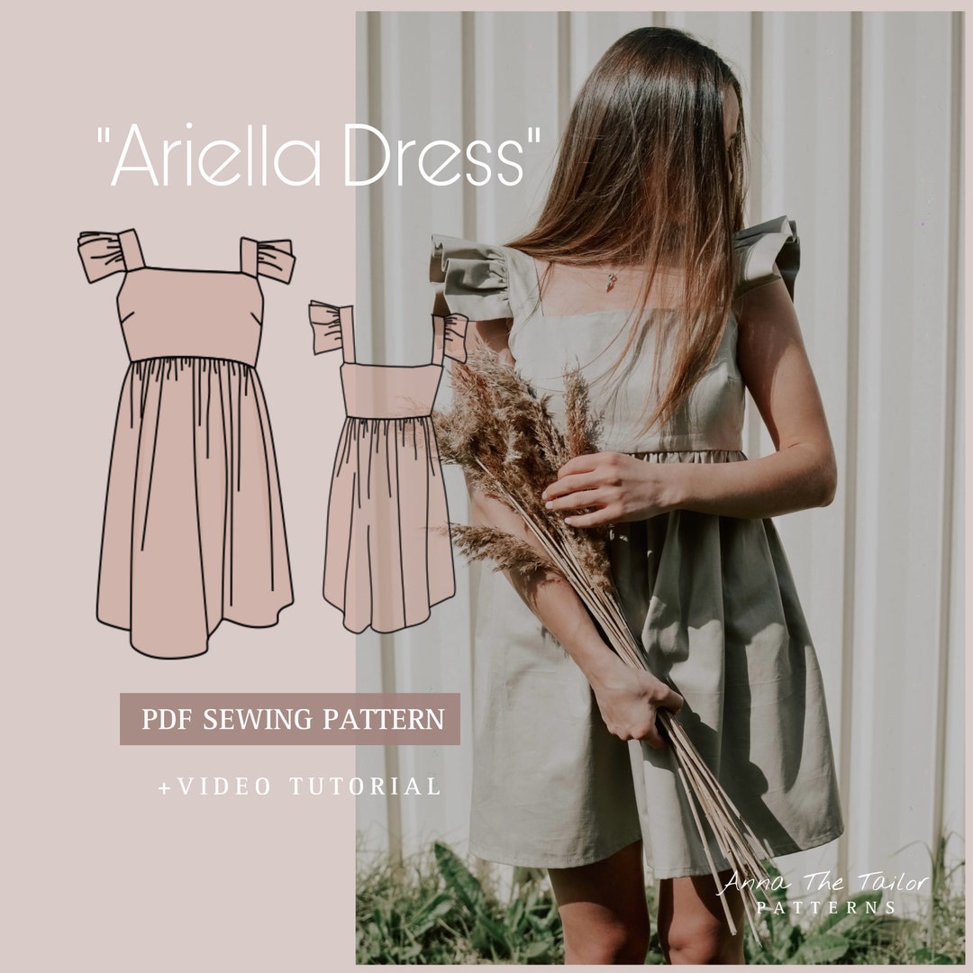 Ariella Ruffle Shoulder Dress Sewing Pattern XS-XL (A4 PDF Digital ...