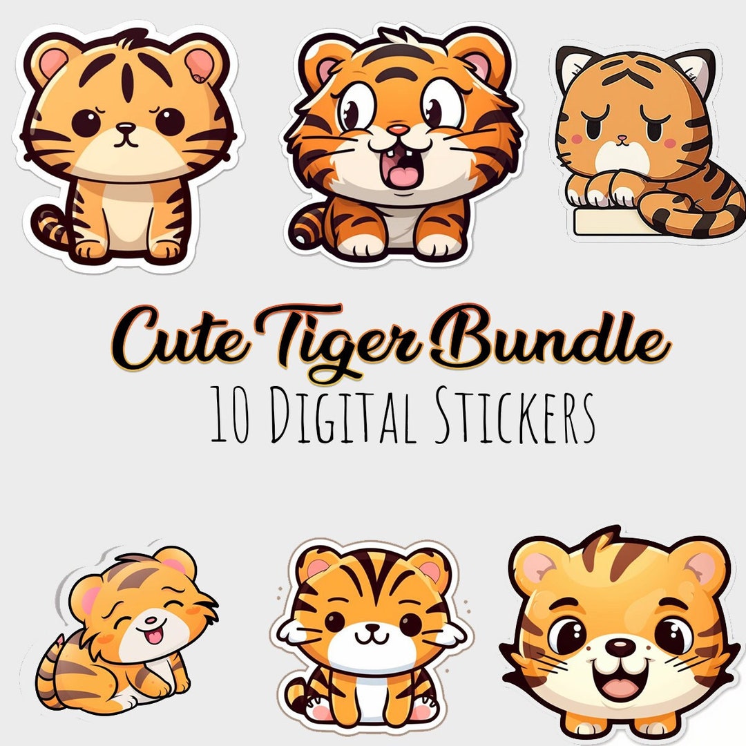 Printable Cute Tiger Sticker Bundle Tiger PNG Clip Art 10 Cute Tigers ...
