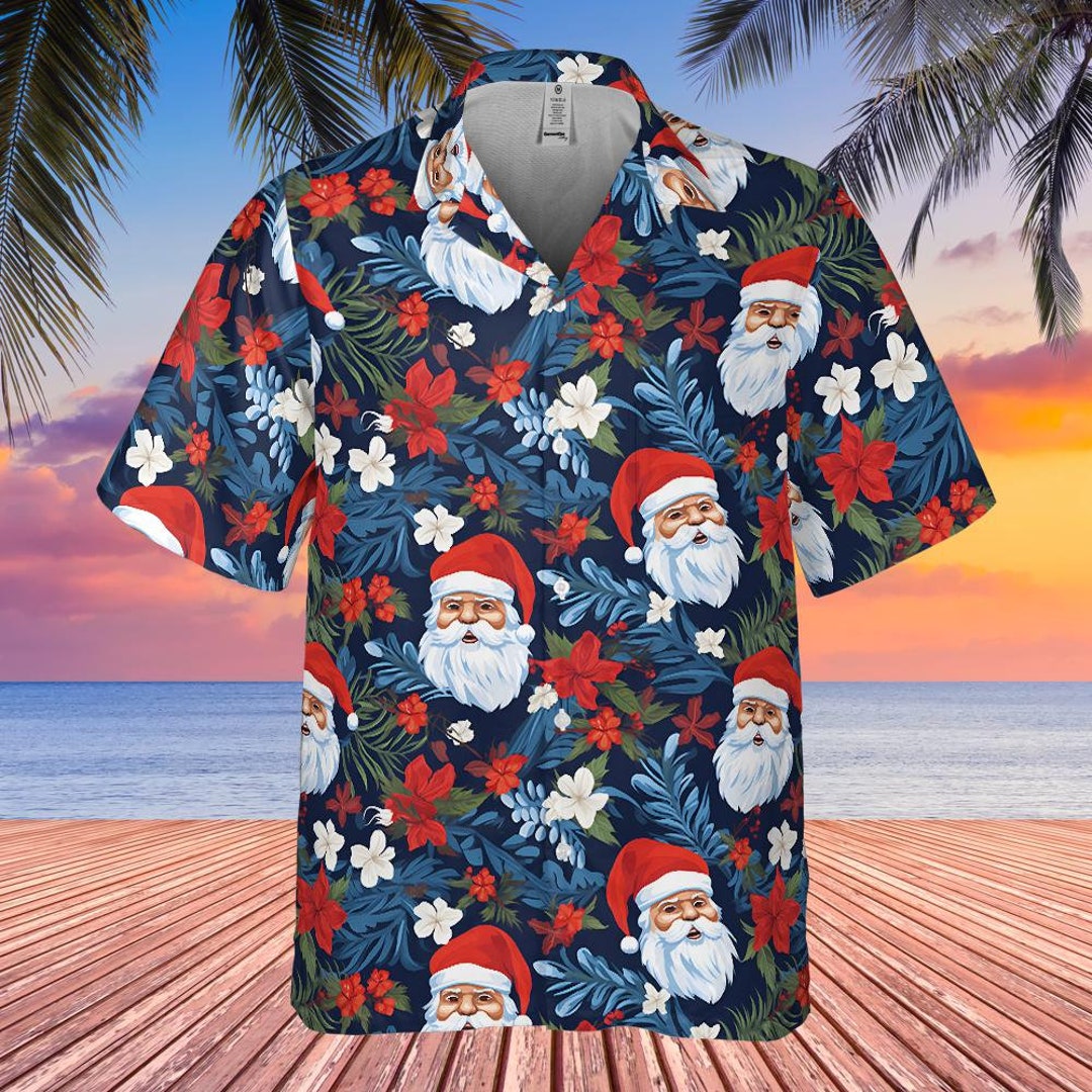 Santa Hawaiian Print Christmas Shirt - Etsy
