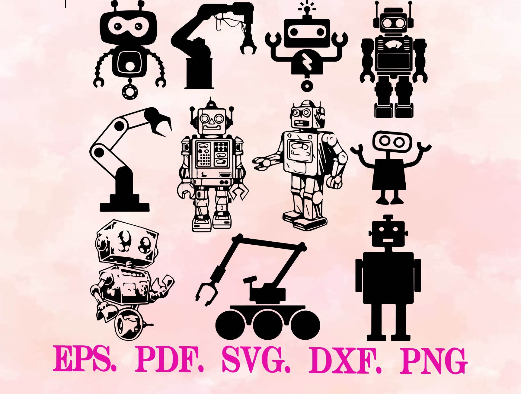 Craft Supplies & Tools Clip Art & Image Files Robot Svg Dxf Pdf ...