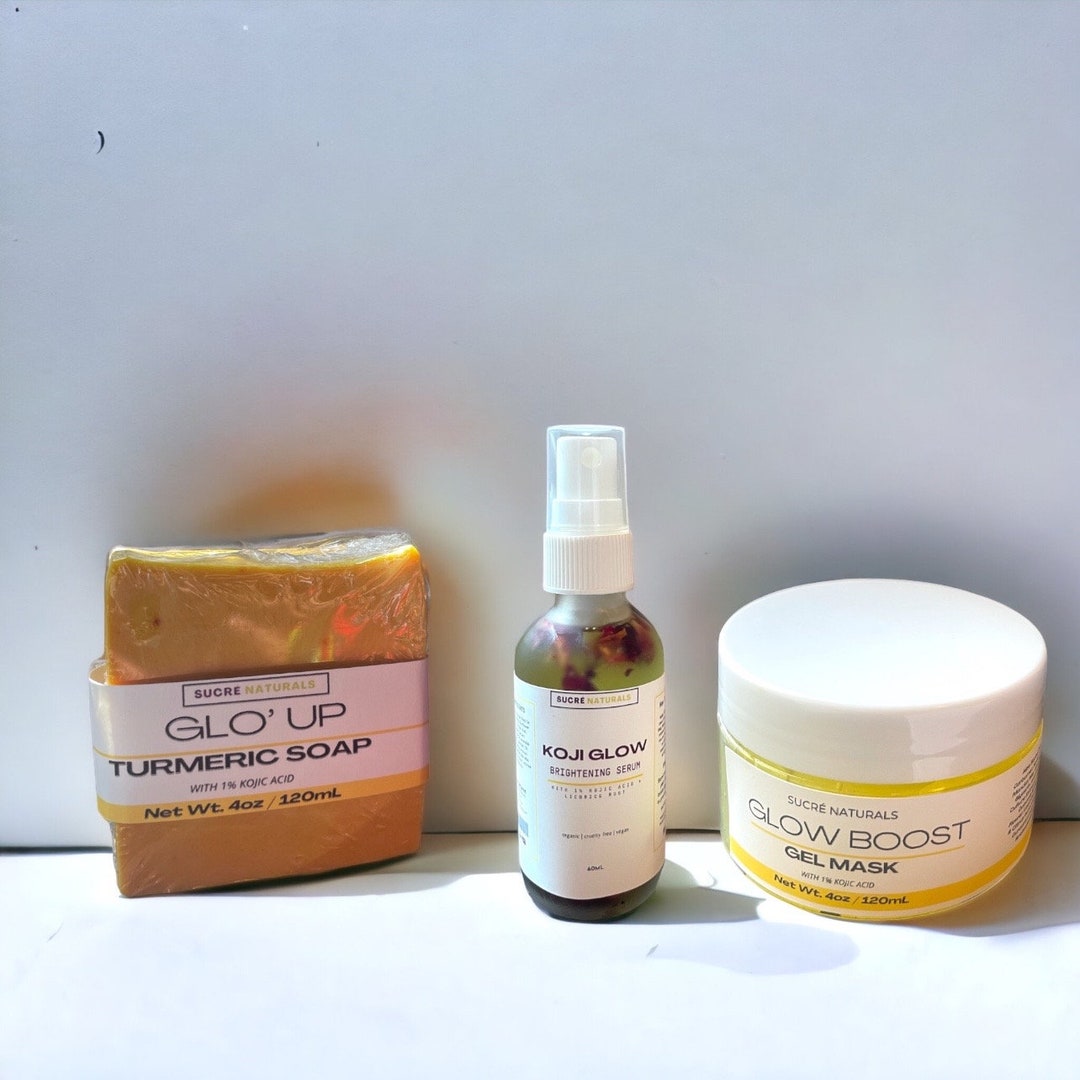 Glow up Bundle Set Includes Goat Milk Turmeric Soap, Serum, and Turmeric Gel Mask Acne, Dark ...