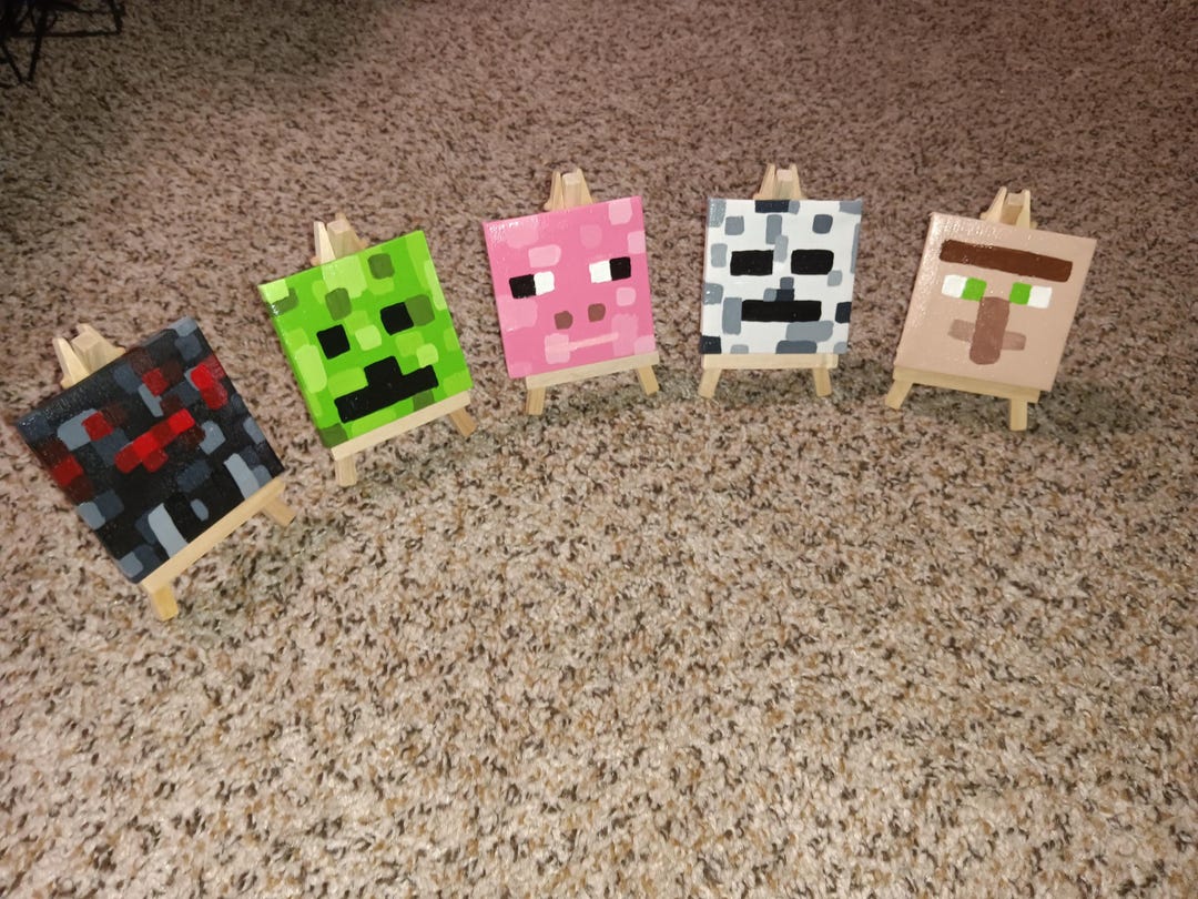 Tiny Minecraft Themed Paintings on Small Easels - Etsy