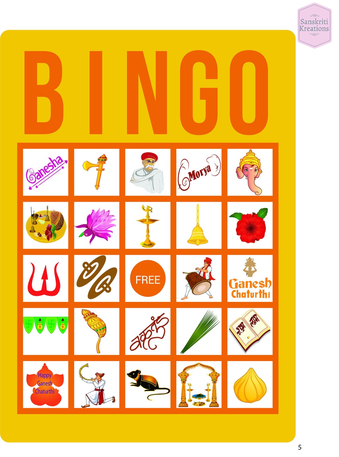 Buy Ganesh BINGO & Memory Game - Kids Printable Bingo Game - Bingo Game ...