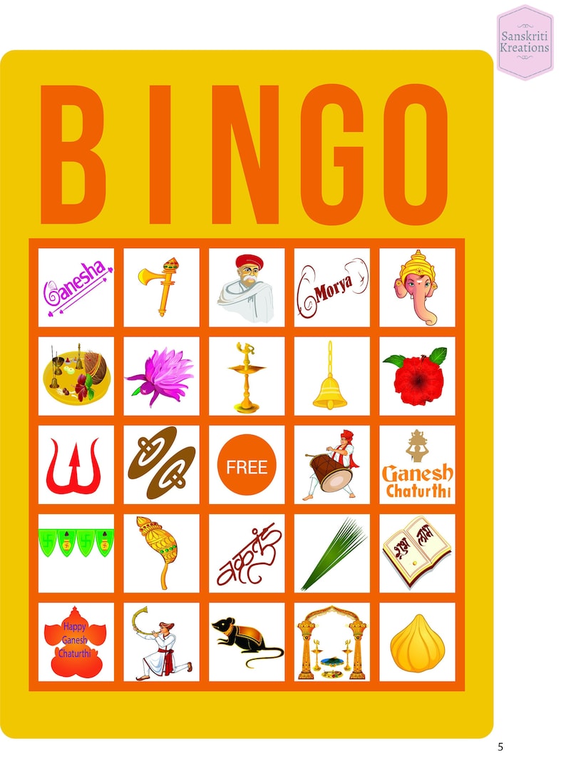 Ganesh BINGO & Memory Game - Kids Printable Bingo Game - Bingo Game for ...