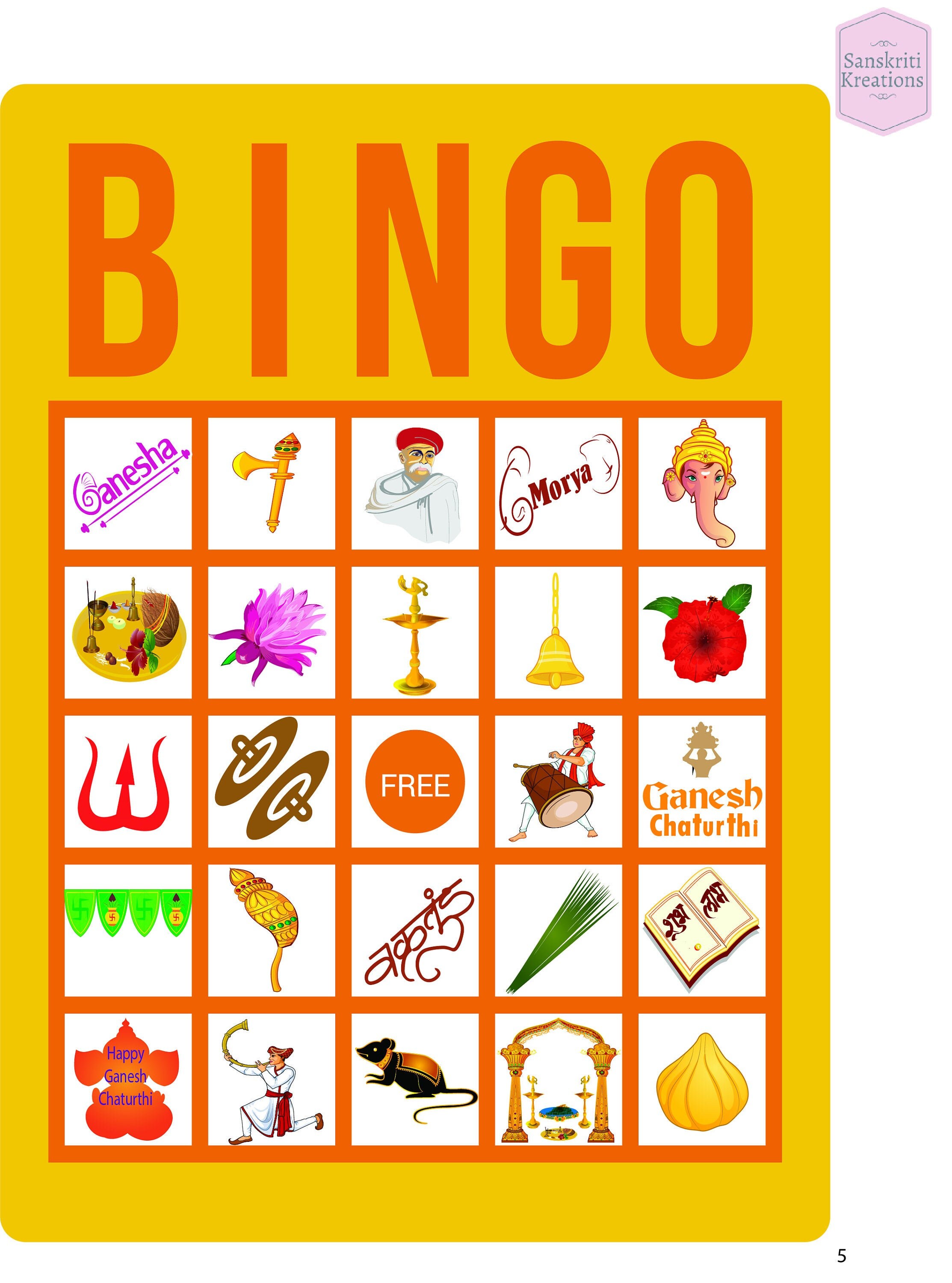 Ganesh BINGO & Memory Game - Kids Printable Bingo Game - Bingo Game for ...