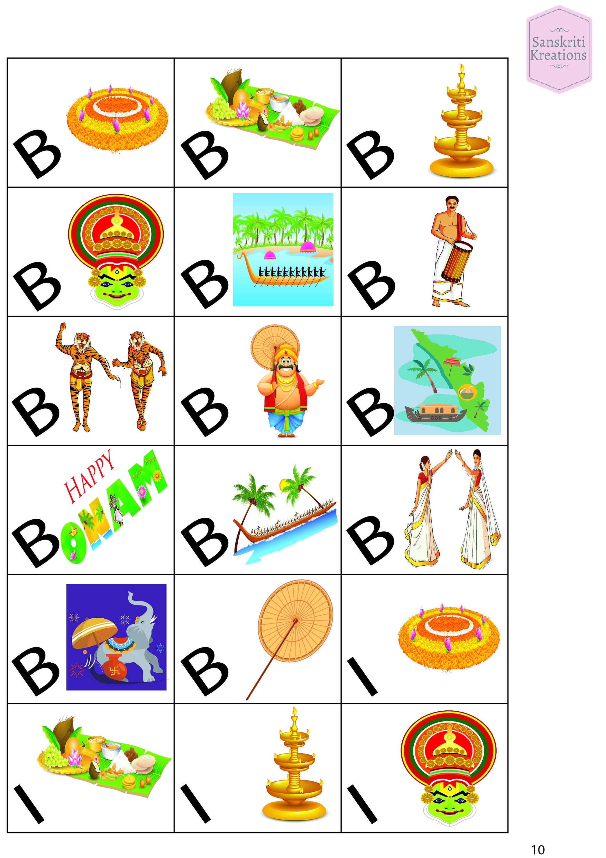 Onam BINGO Game - Kids Printable Bingo Game - Bingo Game for Kids - PDF ...