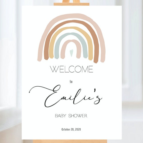 Pastel Rainbow Baby Shower Earthy Rainbow Welcome Sign Gender | Etsy