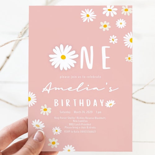 Pastel Pink Invitation Daisy Birthday Party Daisy Invitation - Etsy ...