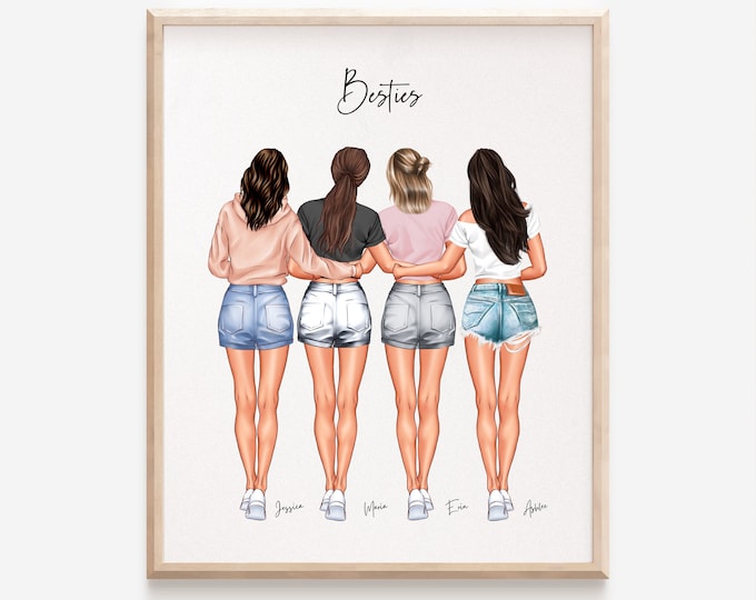 Group of 4 Best Friends Picture, Personalized Group Friendship Print ...