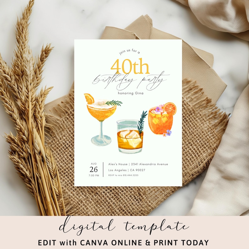 Digital 40th Birthday Cocktail Party Invitation (e-invite) - Etsy