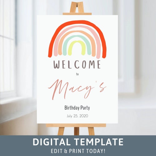 Editable Rainbow Welcome Sign Rainbow Birthday Party Sign - Etsy