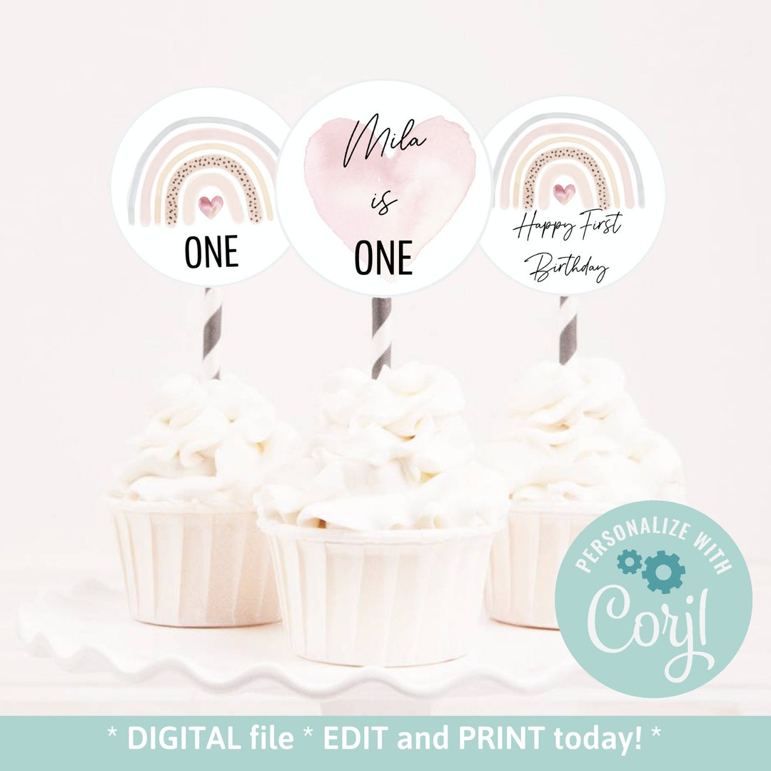 Pastel Rainbow Boho Birthday, Cupcake Toppers, DIY, Party Decoration ...