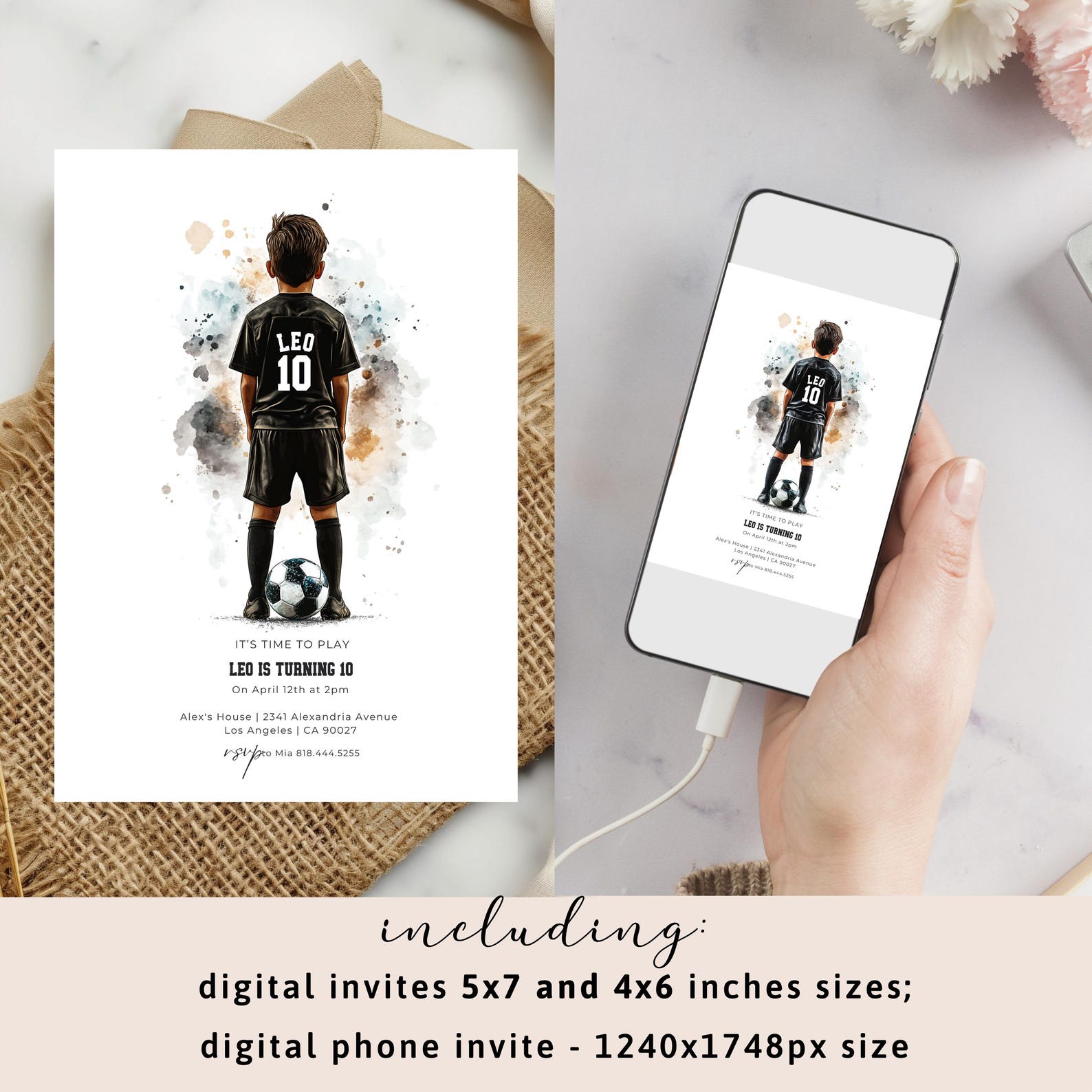 Editable Soccer Birthday Invitation: Football Party Evite Canva ...